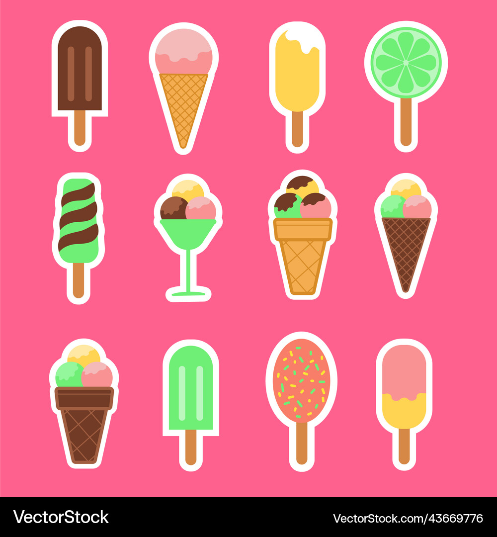 Ice cream fruit sticker pack icon flat design Vector Image