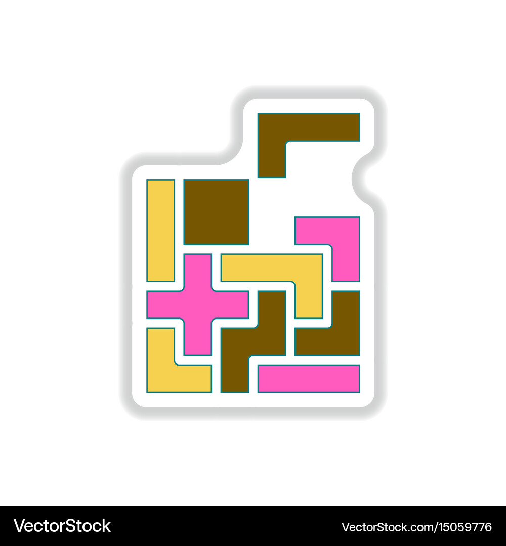 In paper sticker style tetris Royalty Free Vector Image