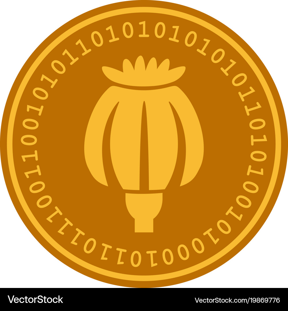 Opium poppy digital coin Royalty Free Vector Image
