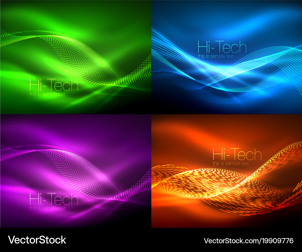 Set of neon flowing waves Royalty Free Vector Image