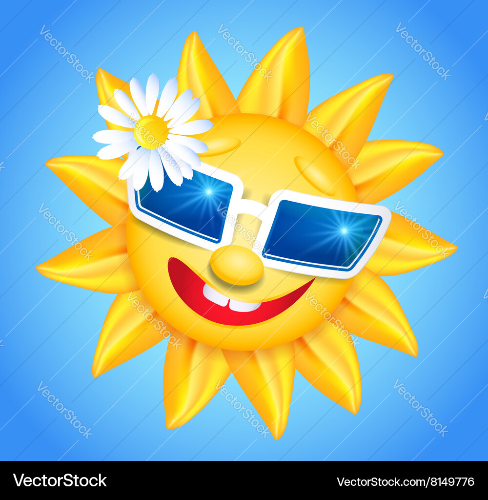 Smiling shines sun in glasses Royalty Free Vector Image