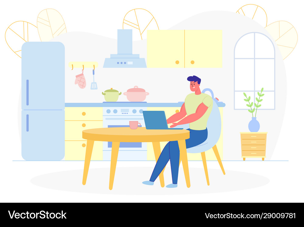 Advertising poster cowoker remote work in kitchen Vector Image