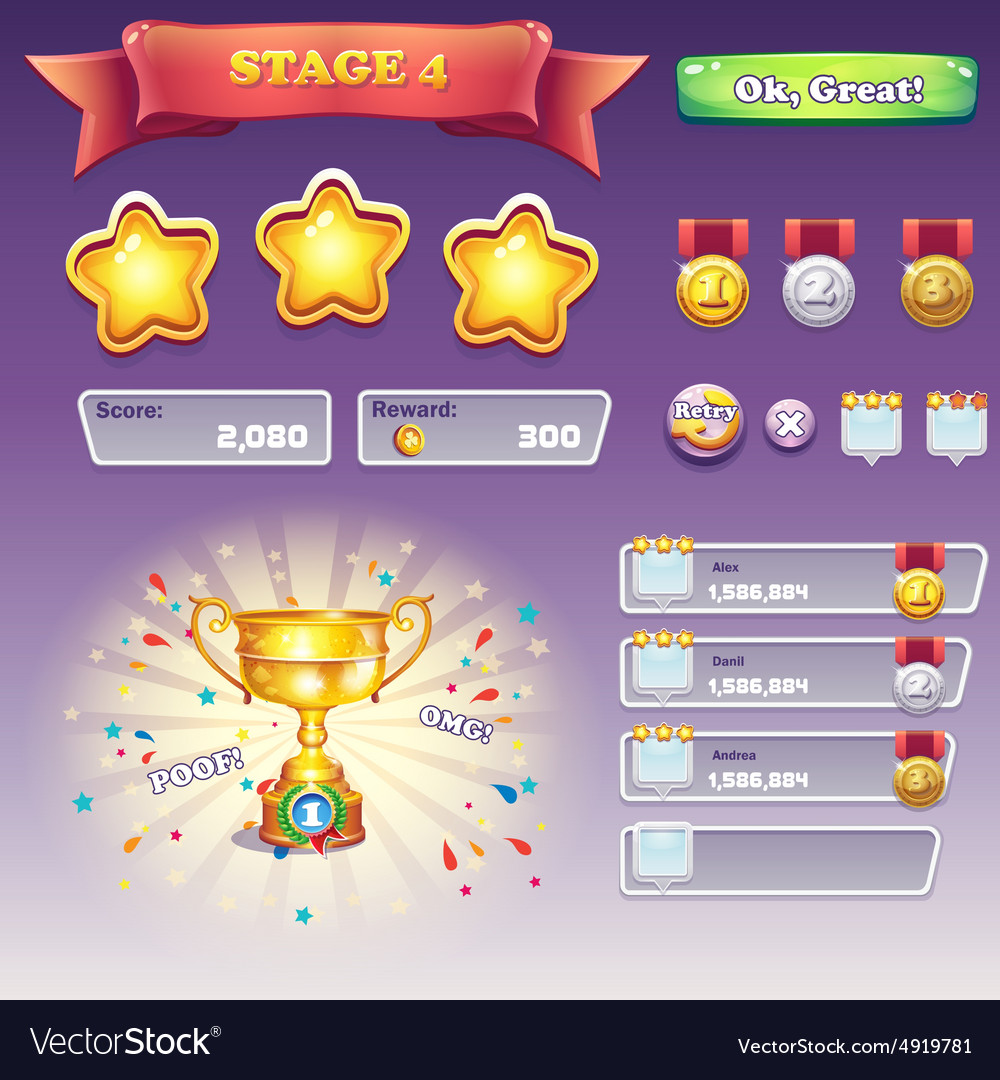 Big set of interface elements for computer games Vector Image