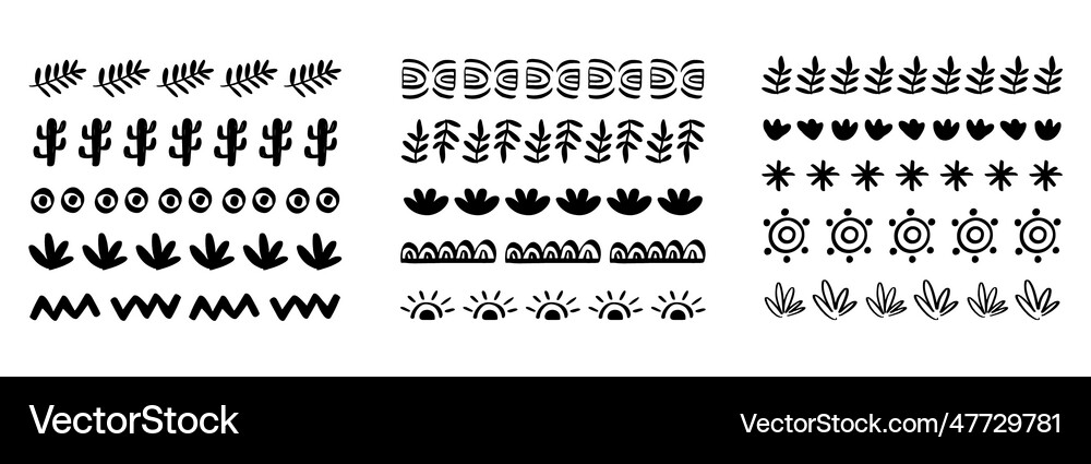 Boho doodle borders set tribal strokes Royalty Free Vector