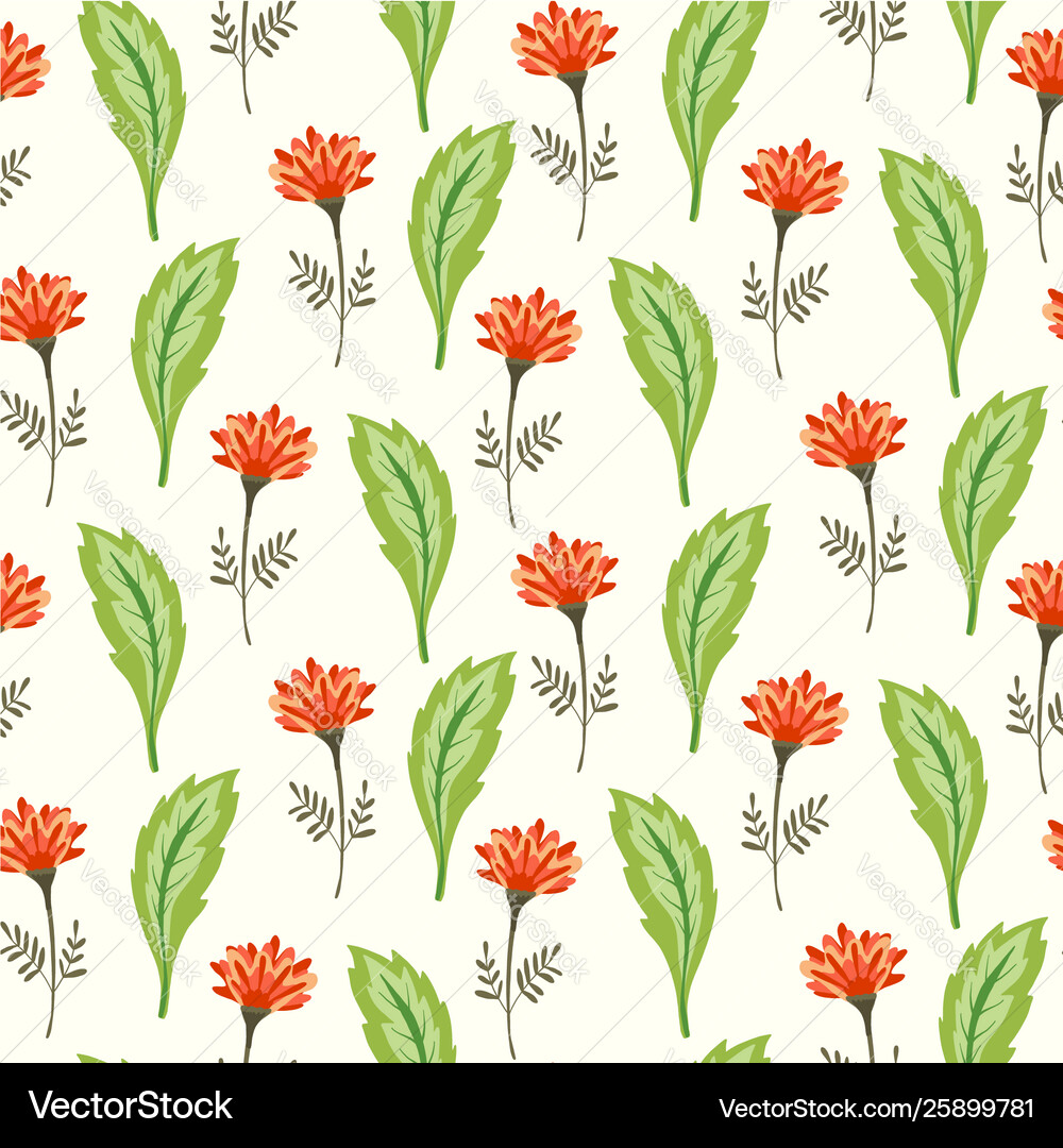 Bright floral pattern with cute red flowers Vector Image