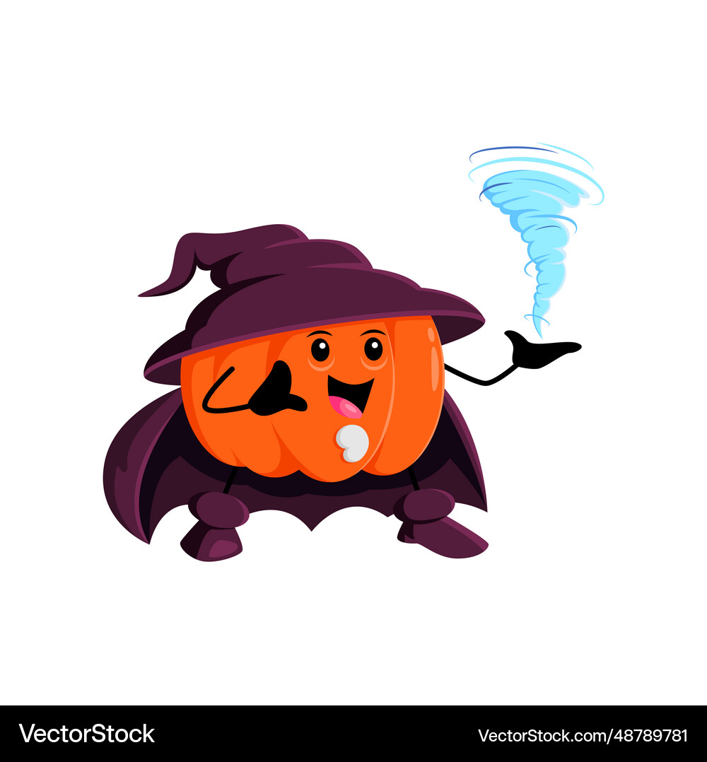 Cartoon halloween pumpkin wizard character Vector Image