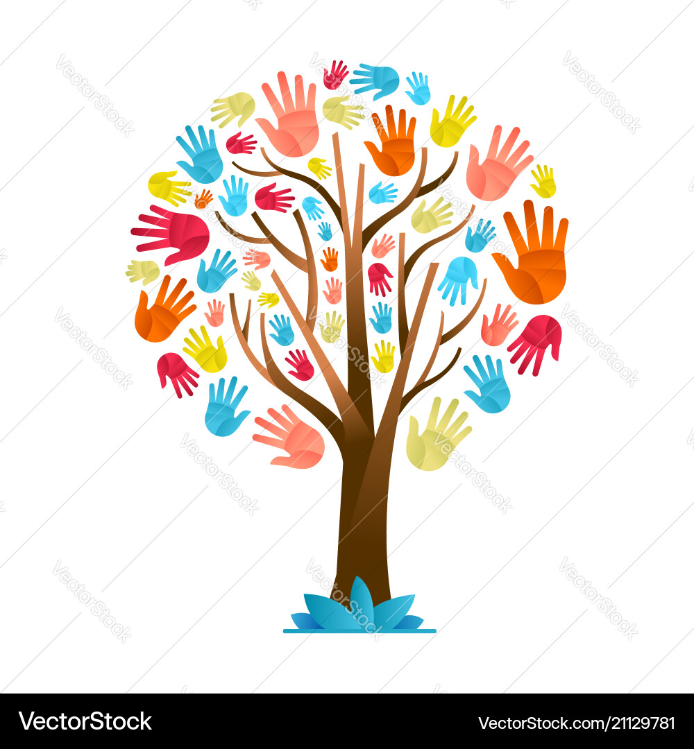 Colorful hand tree for cultural diversity team Vector Image