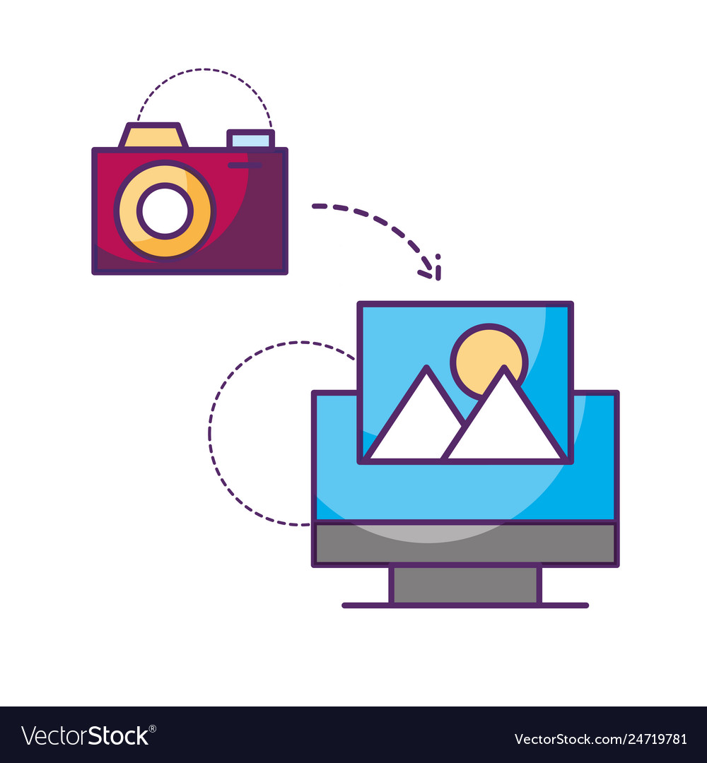 Computer camera connection photo data storage Vector Image