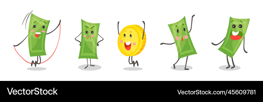 Cute funny banknotes and coins humanized Vector Image
