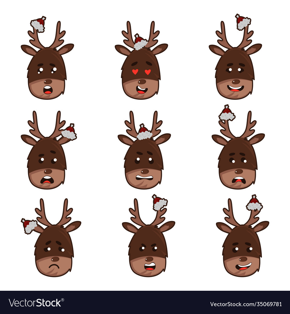 Cute reindeer head with different emotions Vector Image