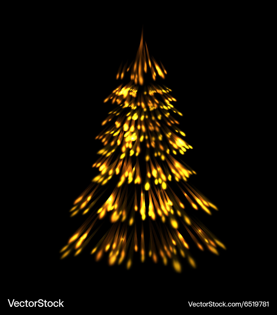 Golden fir tree christmas trace fireworks make Vector Image