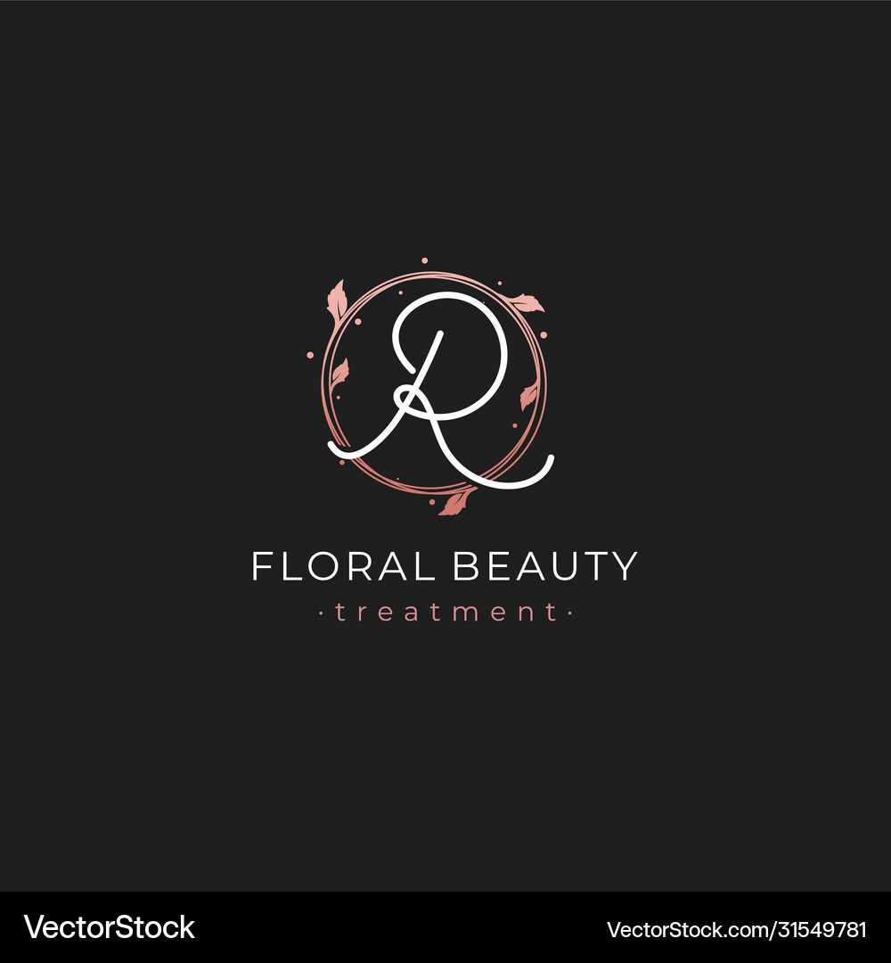 Letter r premium round floral frame element Vector Image