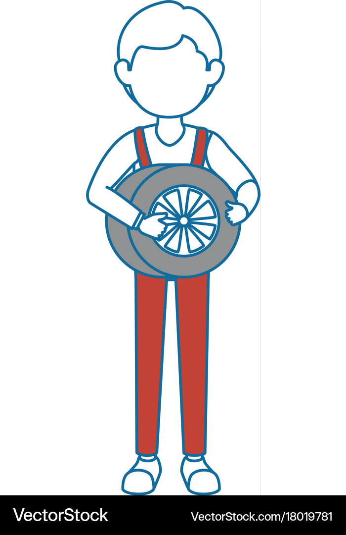 Mechanic with tire avatar character Royalty Free Vector