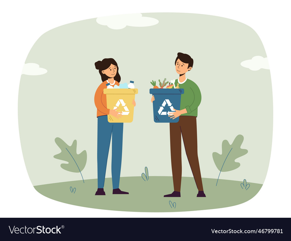 People sorting garbage separate waste collection Vector Image
