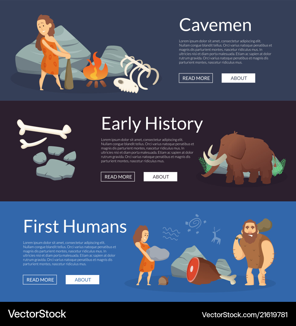 Prehistoric Stone Age Caveman Banners Stock Vector Art