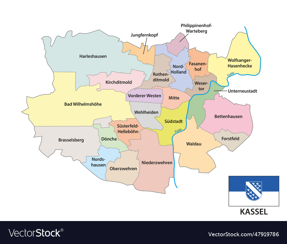 Administrative map of the hesse city kassel Vector Image Administrative map of the hesse city kassel Vector Image