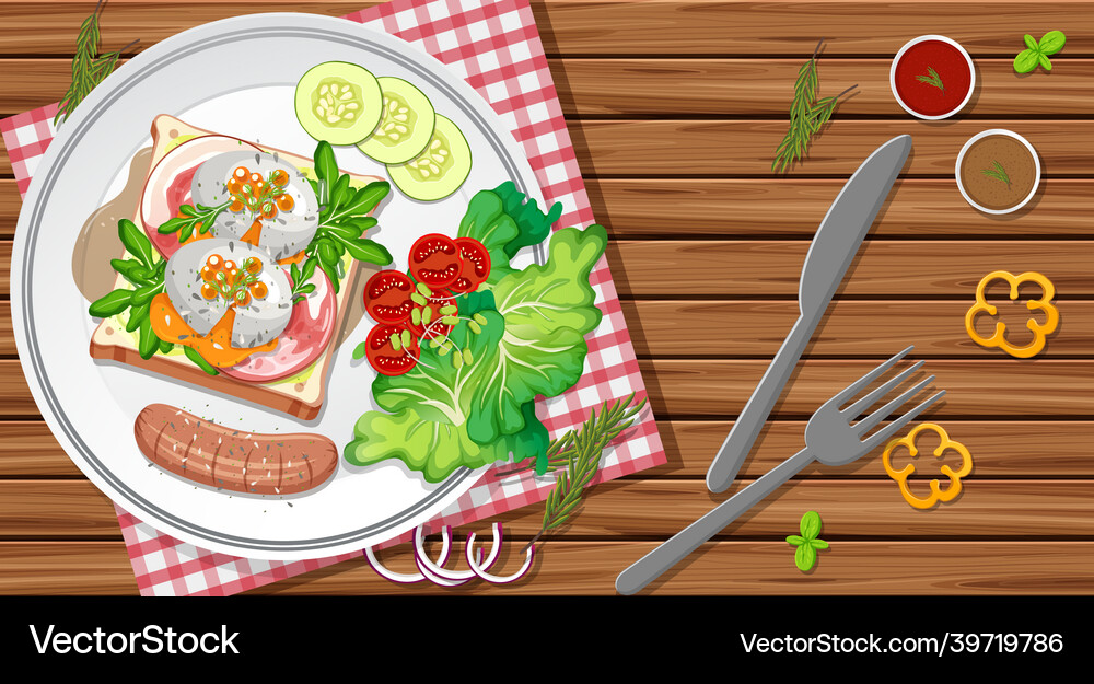 Breakfast set in a dish in cartoon style Vector Image