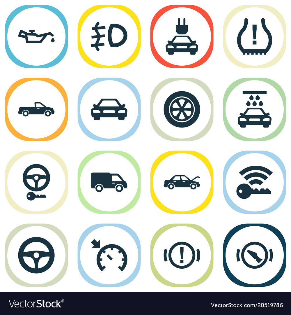 Car icons set with electric key signal Royalty Free Vector
