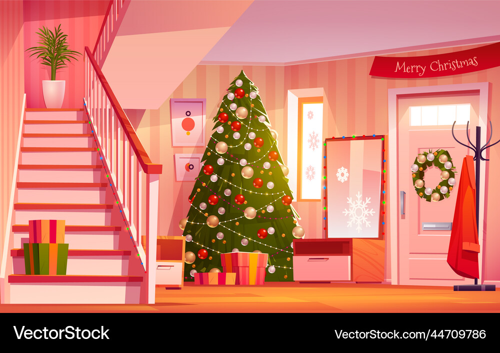 Cartoon christmas hall interior design Royalty Free Vector