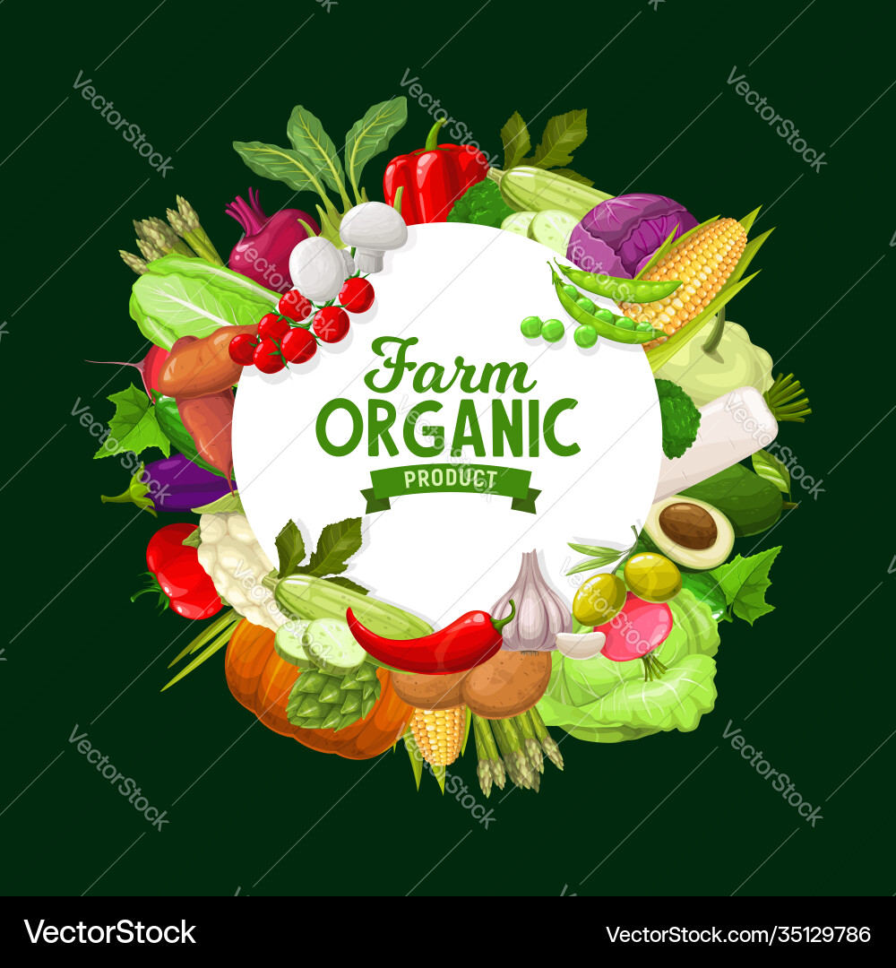Farm vegetables round frame organic veggies Vector Image