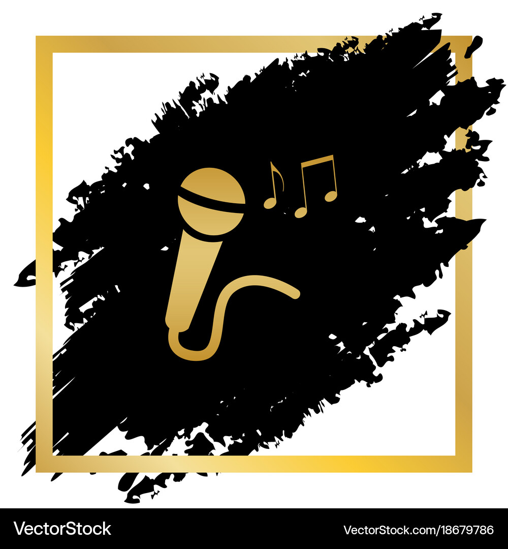 Microphone sign with music notes golden Royalty Free Vector