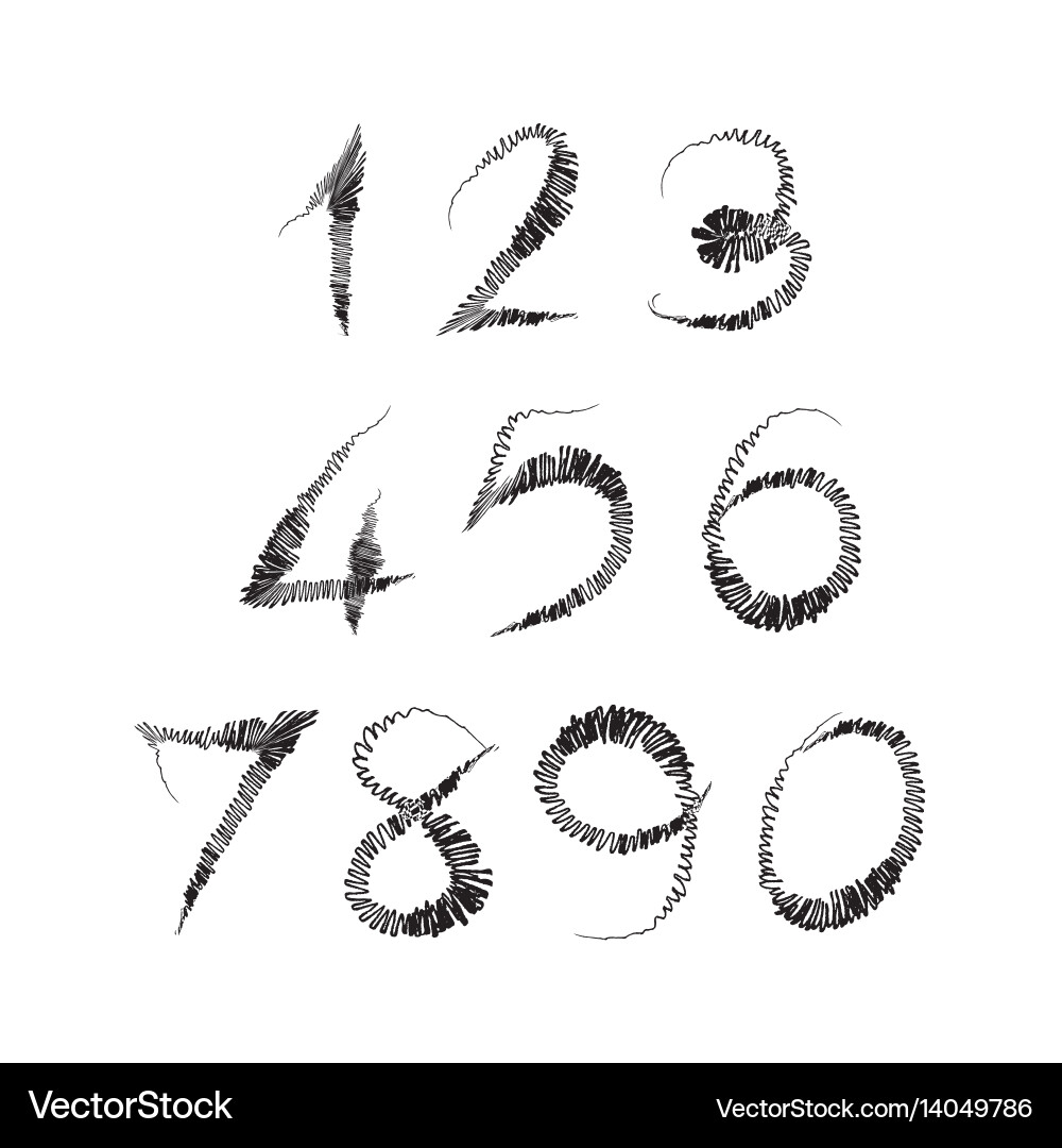 Numbers 0-9 written with a brush on white Vector Image