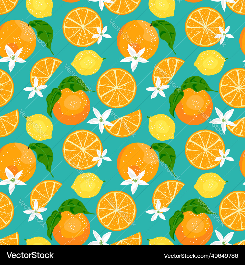 Orange lemon pattern tropical citrus fruits Vector Image