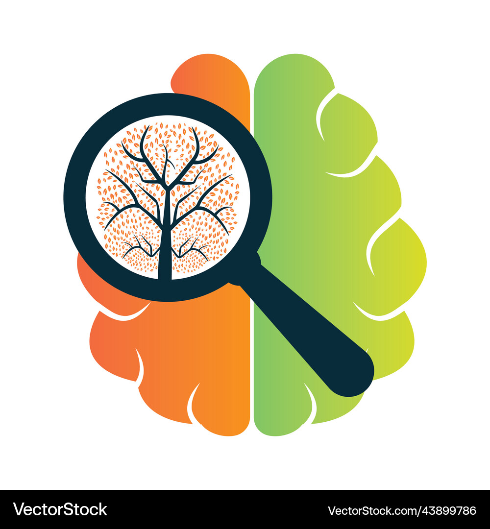 Organic brain magnifying glass and tree logo Vector Image