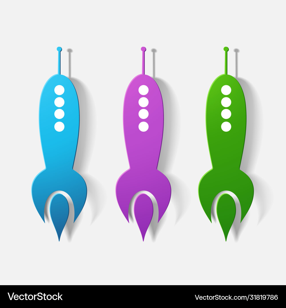 Paper clipped sticker aircraft rocket Royalty Free Vector