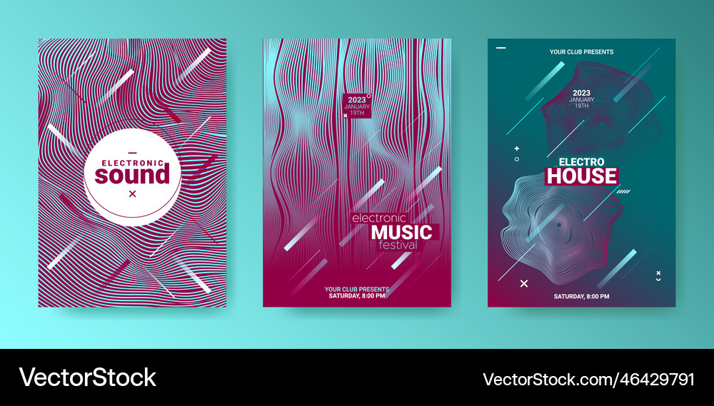 Geometric dj flyer set electro sound poster Vector Image