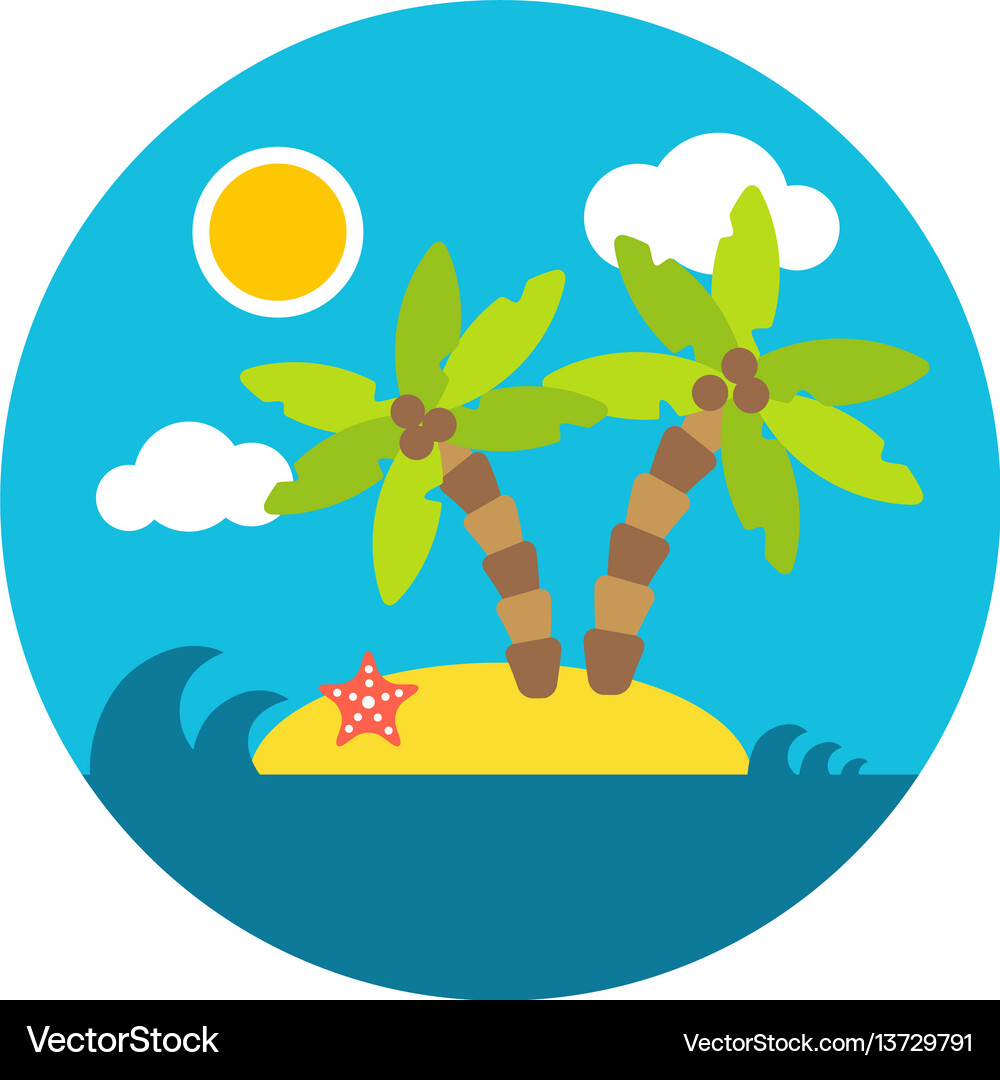 Holiday summer island flat circle style Royalty Free Vector