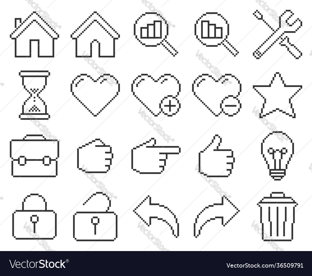 Line pixel icons set user interface set 2 Vector Image