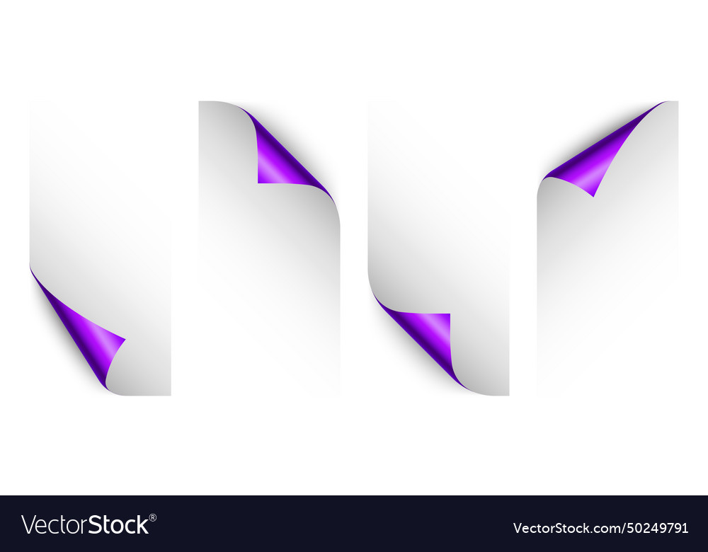 Set of violet paper curls curled page corner Vector Image