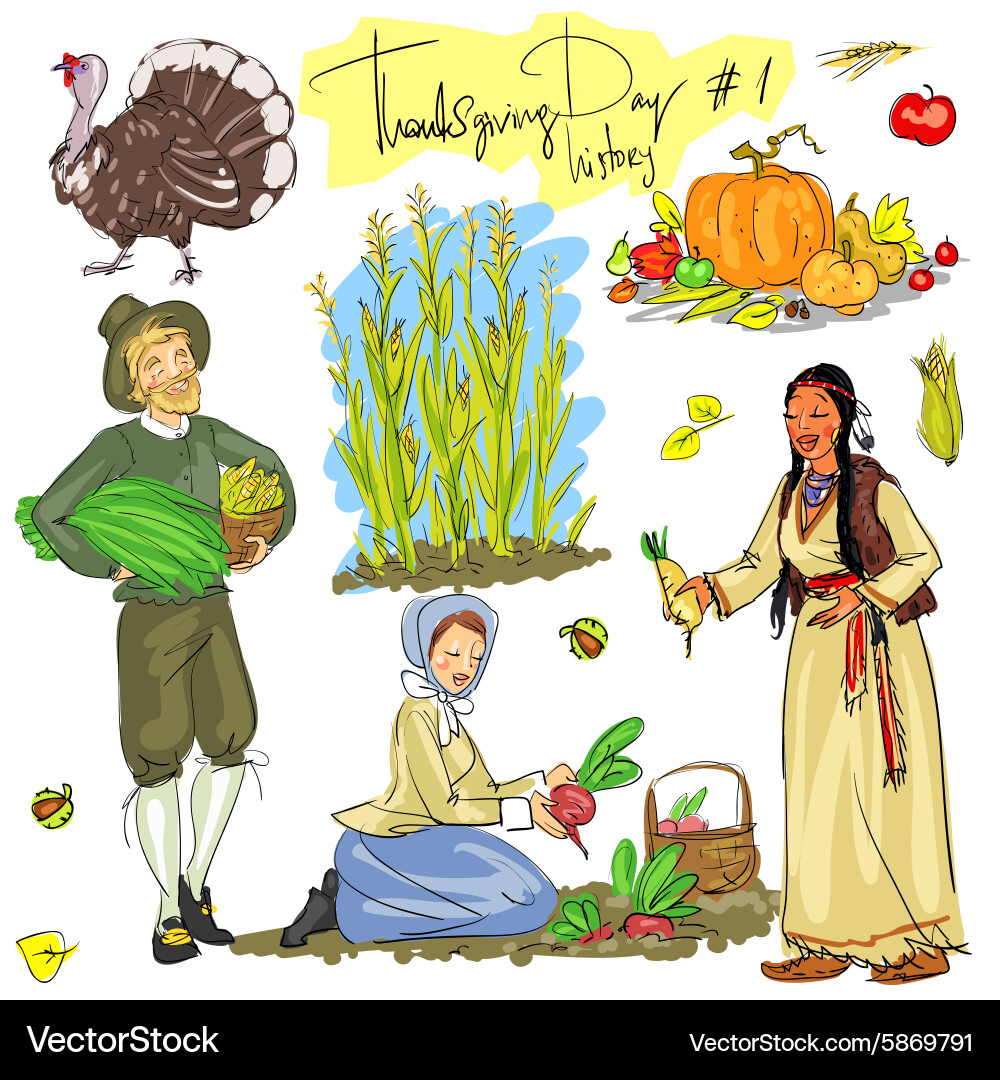 Thanksgiving day hand drawn collection set 1 Vector Image