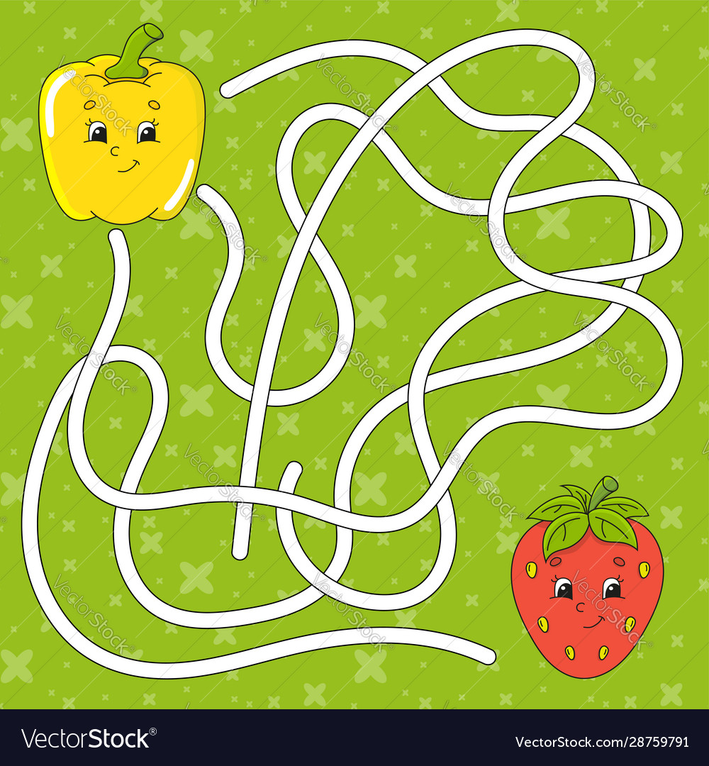 Vegetable pepper strawberry maze game for kids Vector Image