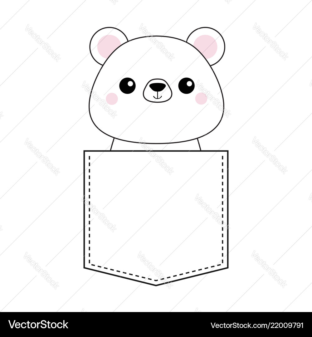 White bear head face in the pocket pink cheeks Vector Image