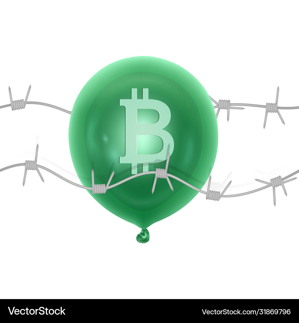 Bitcoin crisis concept pricking or bursting Vector Image