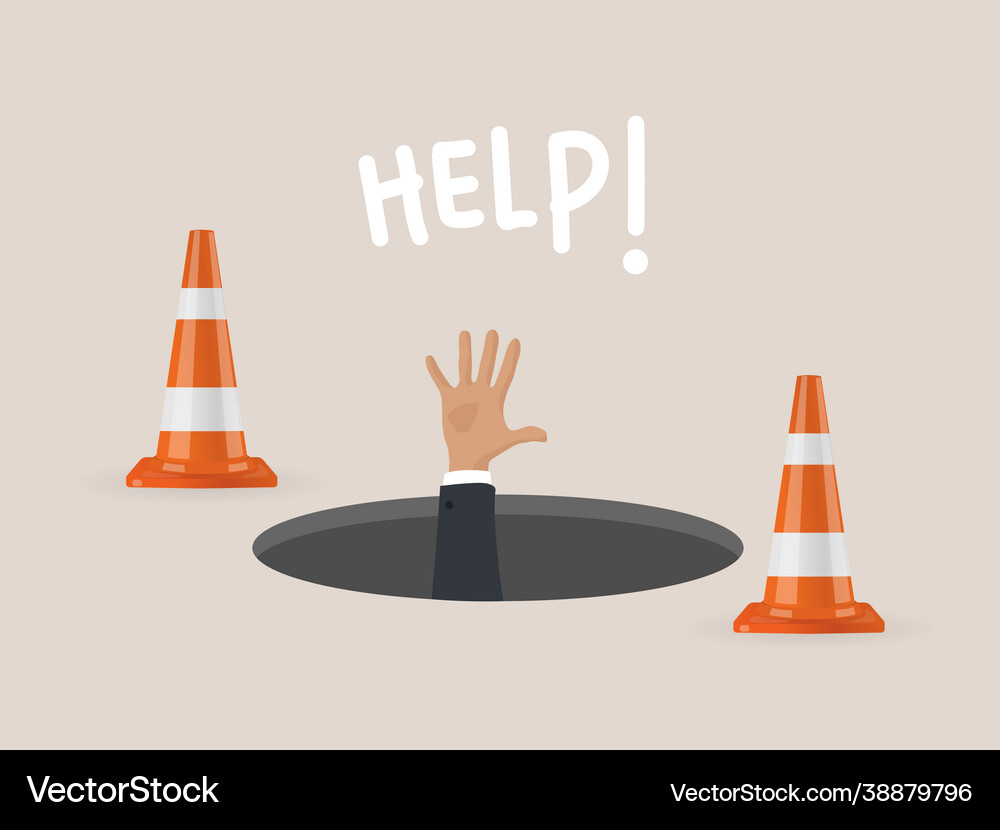 Businessman fallen in a hole is asking for help Vector Image