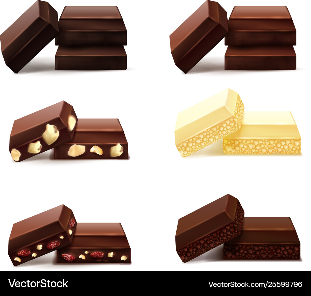 Chocolate pieces realistic set Royalty Free Vector Image