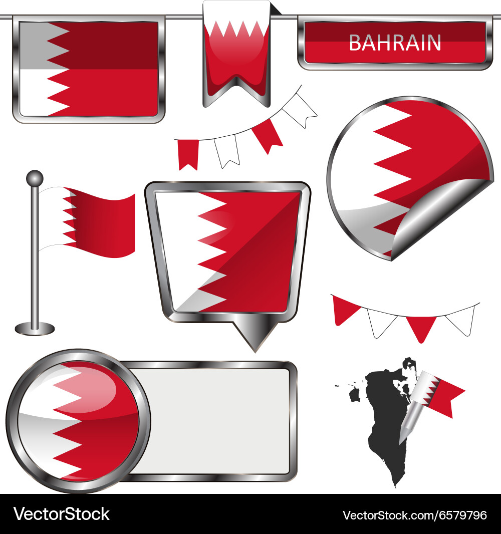 Glossy icons with bahraini flag Royalty Free Vector Image