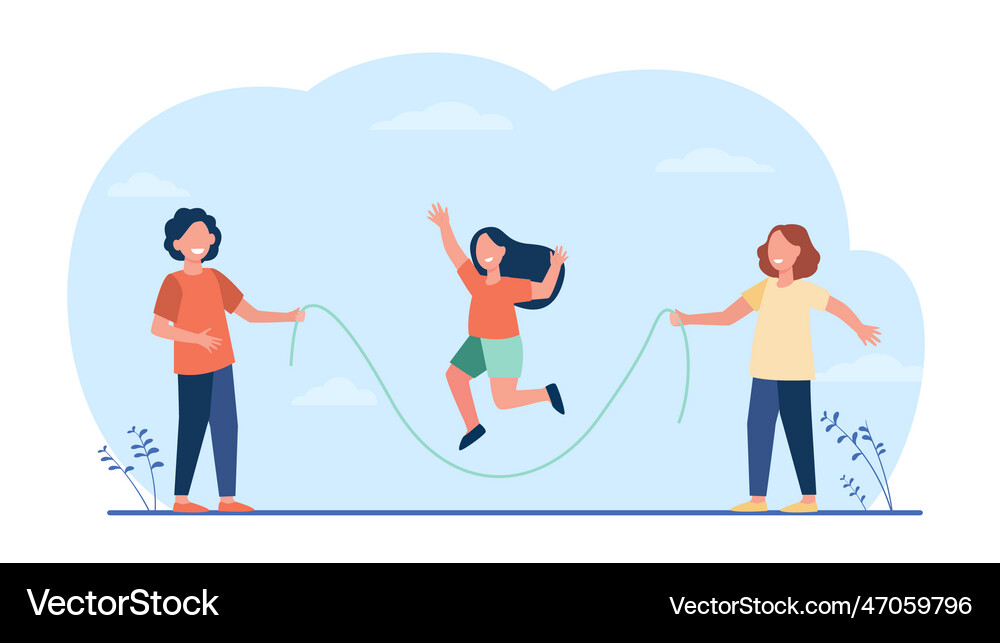 Happy kids jumping rope Royalty Free Vector Image