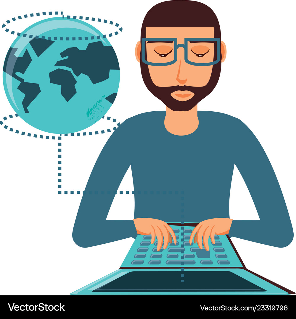 Man with laptop and planet earth Royalty Free Vector Image