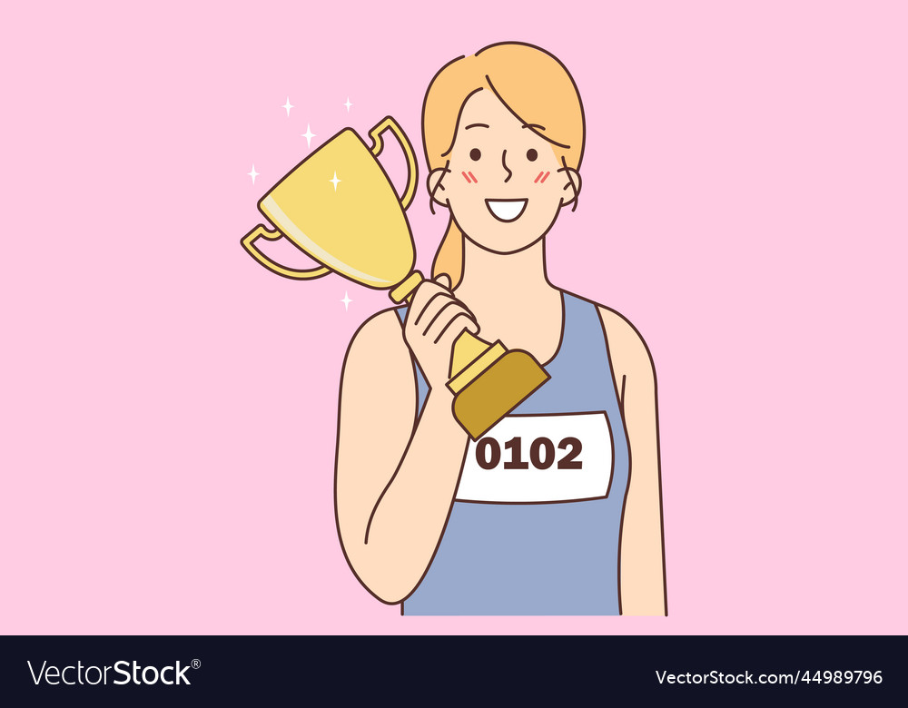 Smiling female athlete with prize Royalty Free Vector Image