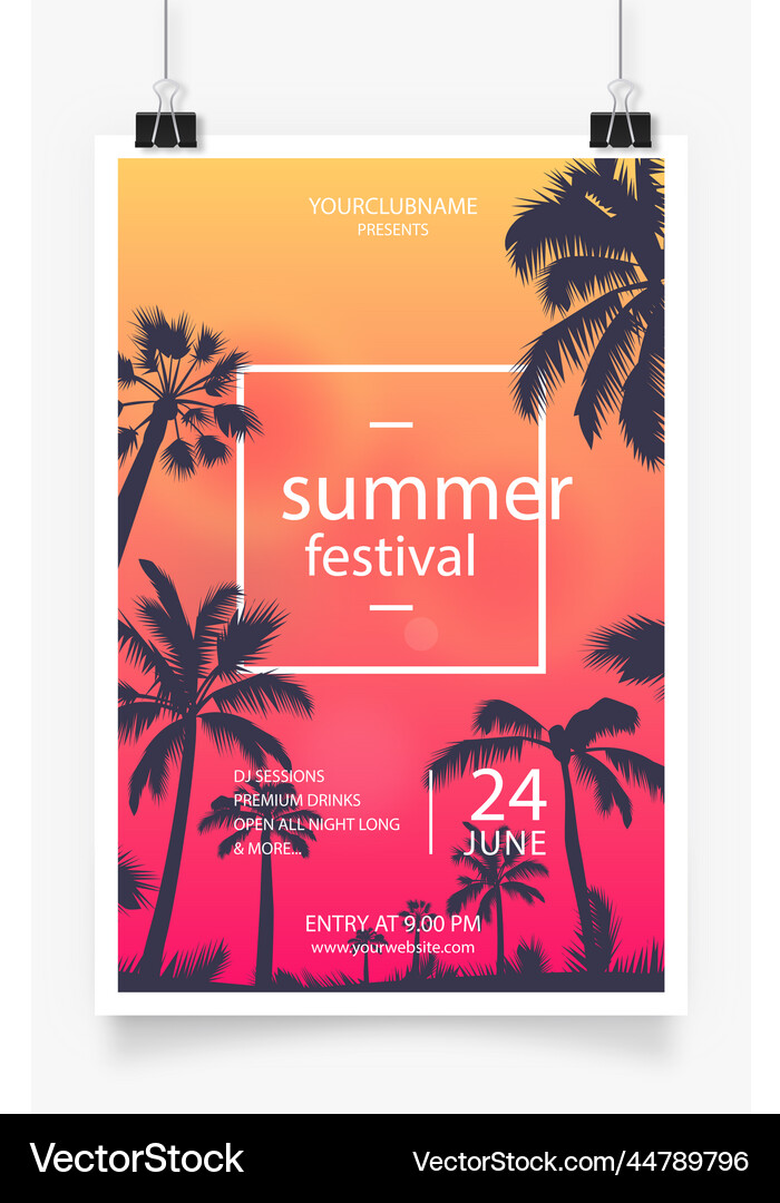Tropical summer fest poster design Royalty Free Vector Image