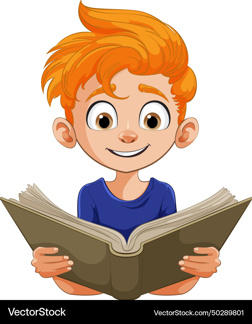 Animated child reading with interest and joy Vector Image