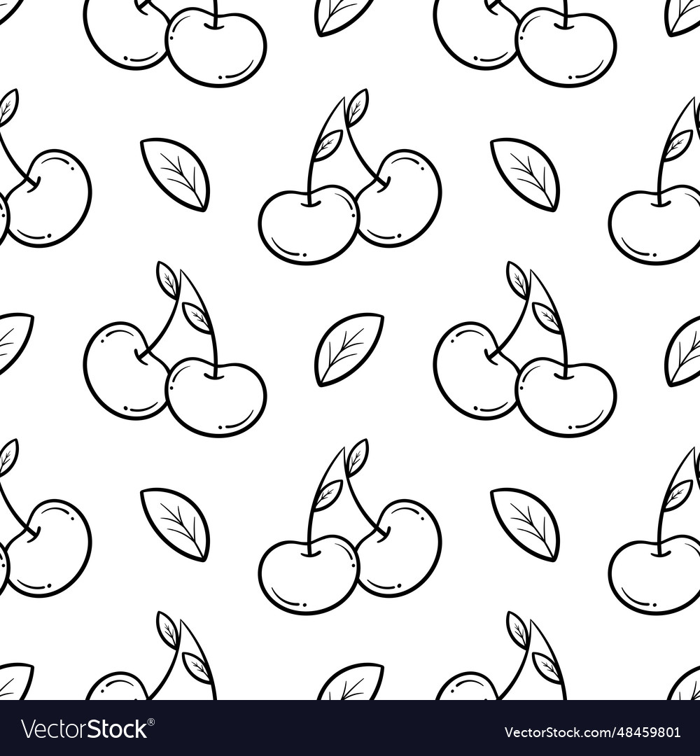Cherry fruit hand drawn seamless pattern Vector Image