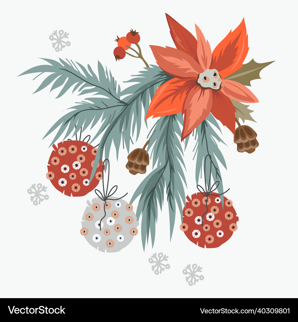 Christmas plants and flowers decorative design Vector Image