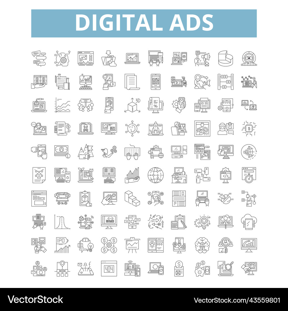 Digital ads icons line symbols web signs Vector Image