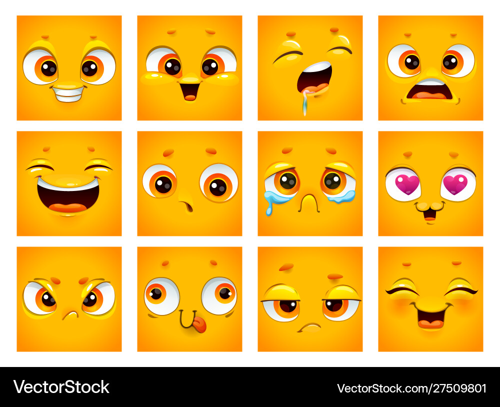 Emoji face collection funny cartoon comic square Vector Image