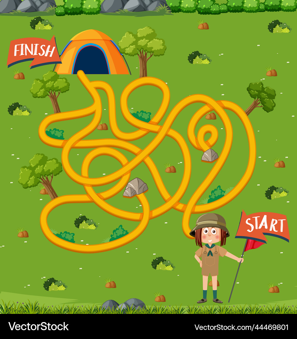 Maze game template in camping theme for kids Vector Image